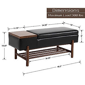 Shunzhi Modern Entryway Bench Upholstered Flip-Top Shoe Storage Bench Sherpa Ottoman Bench End of Bed Bench with Wood Frame/Shelf for Living Room/Bedroom/Hallway,46.5 Inches,PU,Black