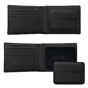 VECI 2-in-1 MagSafe Compatible Men’s Bifold Wallet with Detachable Wallet/Card Holder - Modular Design with Slim & Magnetic Section for use with iPhone (Full-grain leather, Black)