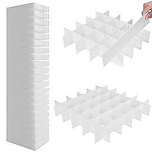 24pcs Adjustable Drawer Dividers, Drawer Organizers with Diy White Plastic Grid, Partition Storage for Socks, Underwear, Makeup, Table Tools,cutlery Drawers Organizers,sock,Ties and Clothes