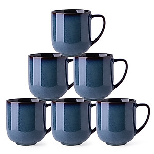 LERATIO 12OZ Ceramic Coffee Mugs Set of 6, Large Porcelain Coffee Cups With Large Handle For Latte,Cappuccino,Milk,Cocoa,|Dishwasher&Microwave Safe Mug Sets,Ideal for Man,Woman,Dad, Mom-Blue