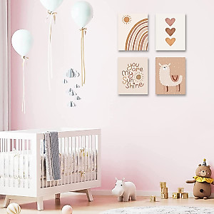 Quzenu Boho Nursery Decor Rainbow You Are My Sunshine Boho Decor Canvas Prints Framed for Baby Girl Room Decor Boho Wall Art for Girl Nursery Wall Decor