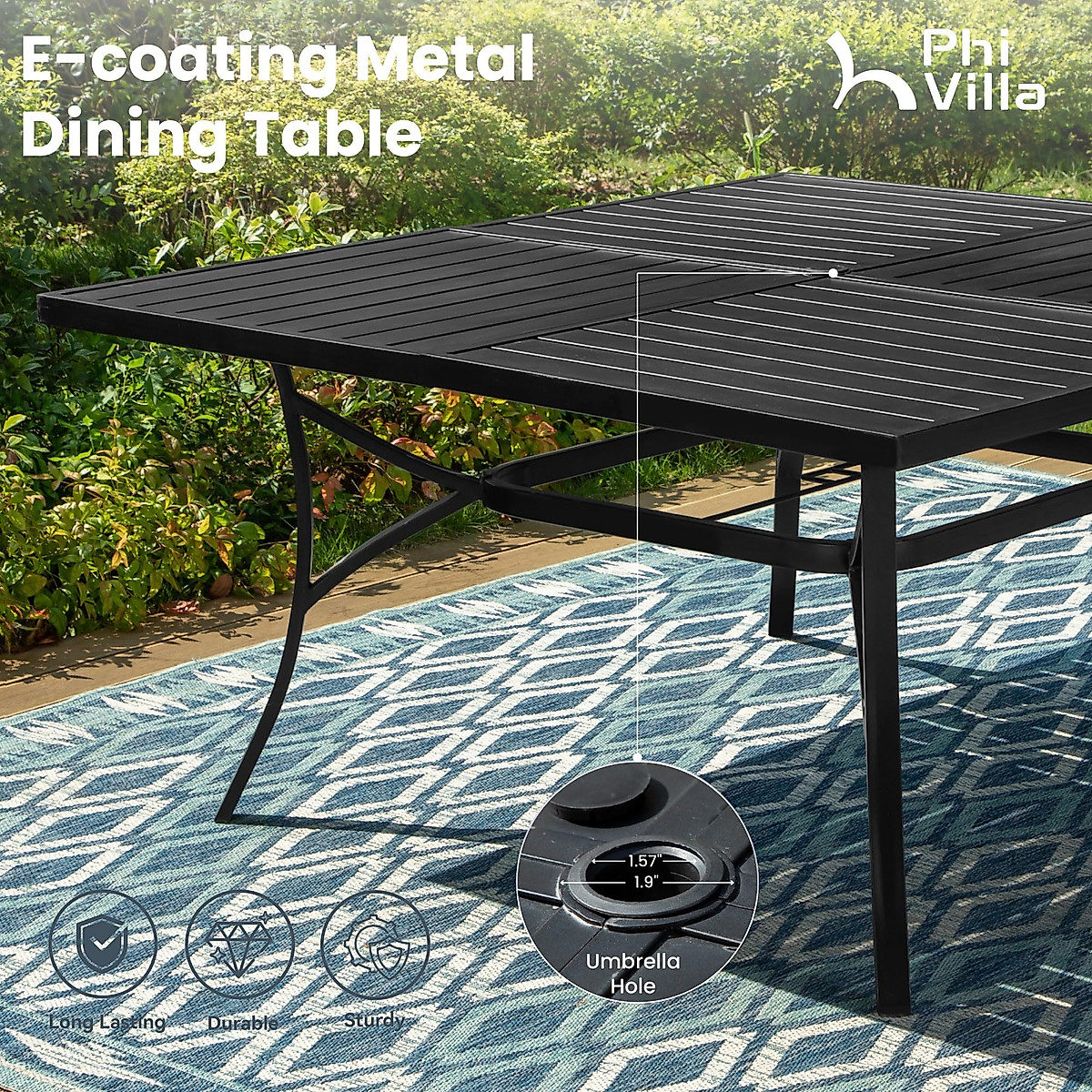 PHI VILLA 9 Pcs Outdoor Patio Dining Set, 8 Outdoor Padded Swivel Dining Chairs and Large Square Metal Dining Table, Outside Table and Chair Furniture Dining Set for 8 Person (Blue)