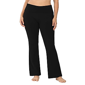 KQUZO Women's Plus Size High Waist 7/8 Compression Workout Leggings with Pocket 27" Inseam (Yoga_Flar_Black, 3X)