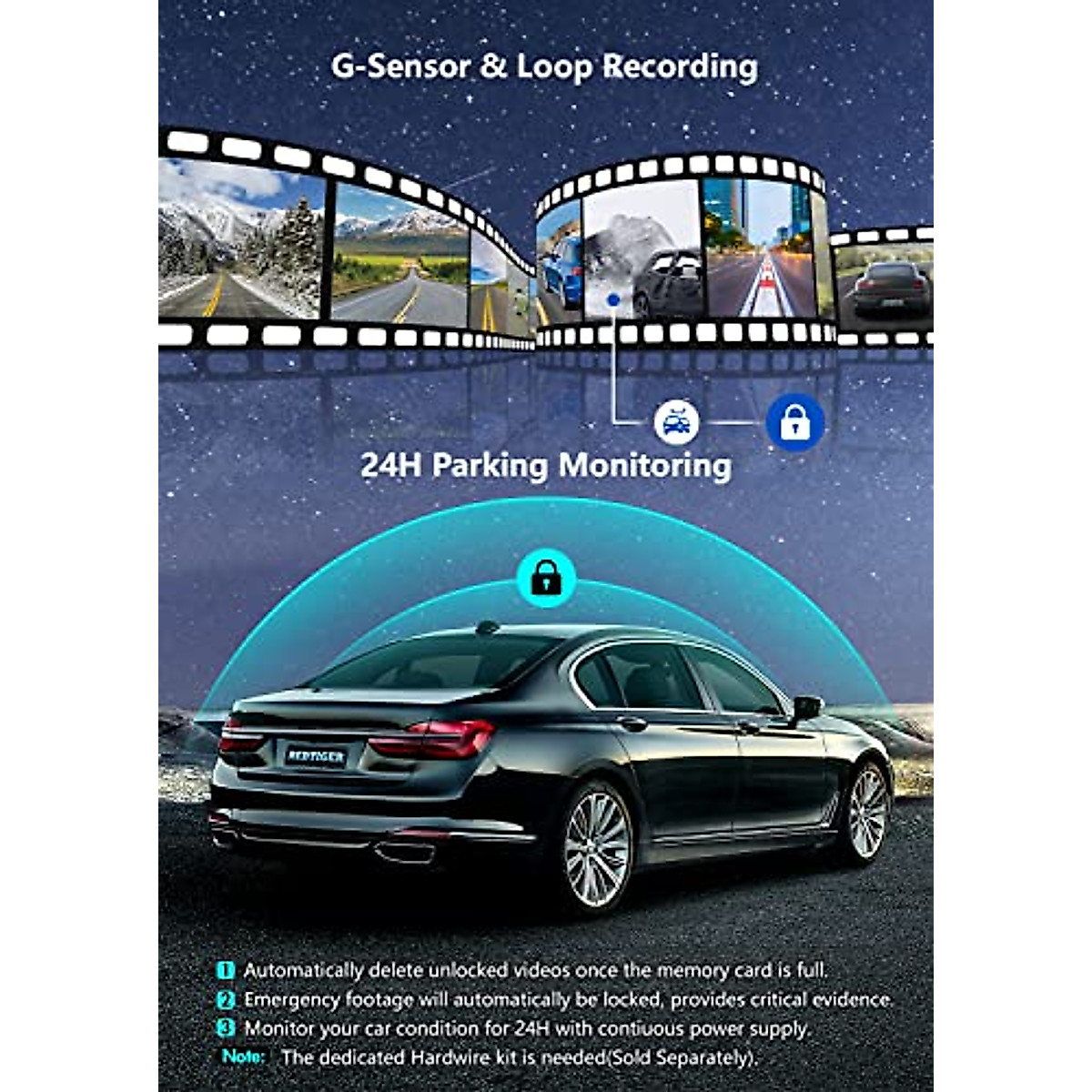 [F7NS+in-Car Rear Camera]-REDTIGER F7NS 4K Dash Cam with Wi-Fi GPS Front and in-Car Rear Camera and Cable