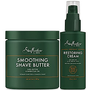 SheaMoisture Men, Beard Shaving Kit, Smoothing Shave Butter with Shea Butter 5 oz. Bundled with After Shave Care Restoring Cream 2 oz with Tea Tree Oil, Helps Prevent Razor Bumps & Irritation