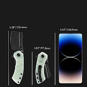 KANSEPT Knives Korvid Model M Pocket Knife, Liner Lock Folding Knife with 2.45''154CM Cleaver Jade 10 Handle, Cleaver Flipper for Everyday Carry T2030A4