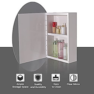 Movo Medicine Cabinet with Mirror Oval Beveled Polished Frameless Wall Mirror for Bathroom, Livingroom, Bedroom (18" W x 26" H Oval), Surface Mount Installation only, White Coated Metal Shelf