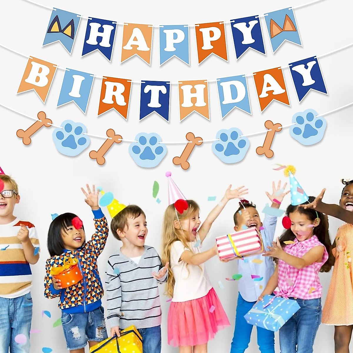 Stcomart Pre-Strung Blue Dog Happy Birthday Banner - No DIY Required, 6ft Multi-Color Letters for Kid Boy and Girl Blue Dog Happy Birthday Party Supplies