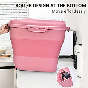 Panghuhu88 Foldable Rice Storage Container, 55 Lbs Large Pet Food Storage Container with Measuring Cup, Airtight Collapsible Dry Food Containers BPA-FREE (Pink)