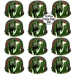 Anapoliz Army Helmets for Kids | 12 Count Plastic Camouflage Hats | Soldier Helmet Party Favors | Camo Costume Dress Up Hat