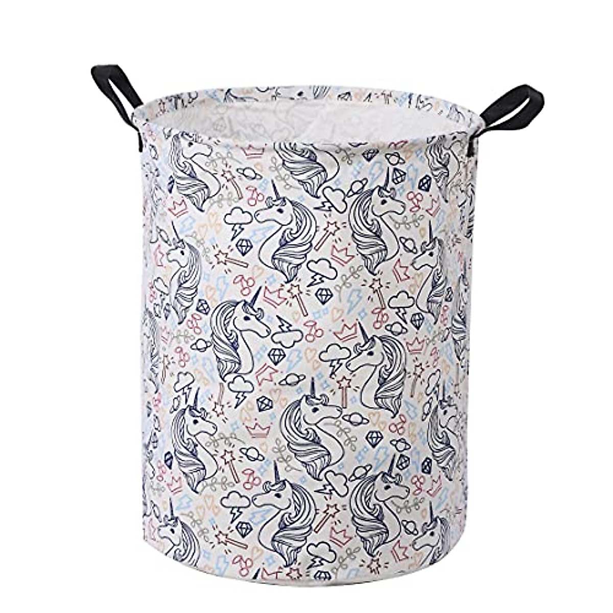 LOTADILO Laundry Basket Storage Baskets with Handle Nursery Hamper Collapsible Large Sized Round Bin for Bedroom, Kids Boys and Girls, Office, Clothes,Toys （Unicorn）