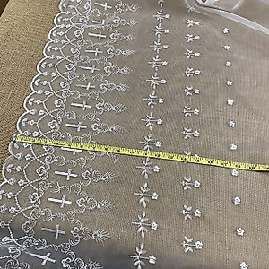 Holy Chalice Cross Embroidered Organza Fabric Double Border, 52" Wide, White, Multi-Use Garment Bridal Communion Christening Baptism Cape Gowns (White, 2)