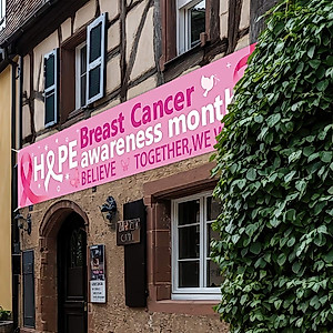 AIBIIN Breast Cancer Awareness Decorations Set Pink Ribbon Breast Cancer Awareness Fence Banner Porch Banner Kit Breast Cancer Door Banner Decorations Breast Cancer Awareness Party Supplies