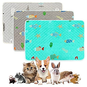 BNOSDM 3 Pcs Guinea Pig Cage Liners Washable Hamster Fleece Bedding Anti-Slip Reusable Bunny Pee Pads Super Absorbent Mats for Small Animals Rabbits Chinchilla Hedgehog