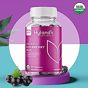 Hyland's Naturals Organic Elderberry Plus Gummies, Organic Black Elderberry with ZINC and Vitamin C, Immune Support Supplement for Adults, 60 Vegan Gummies (30 Days)