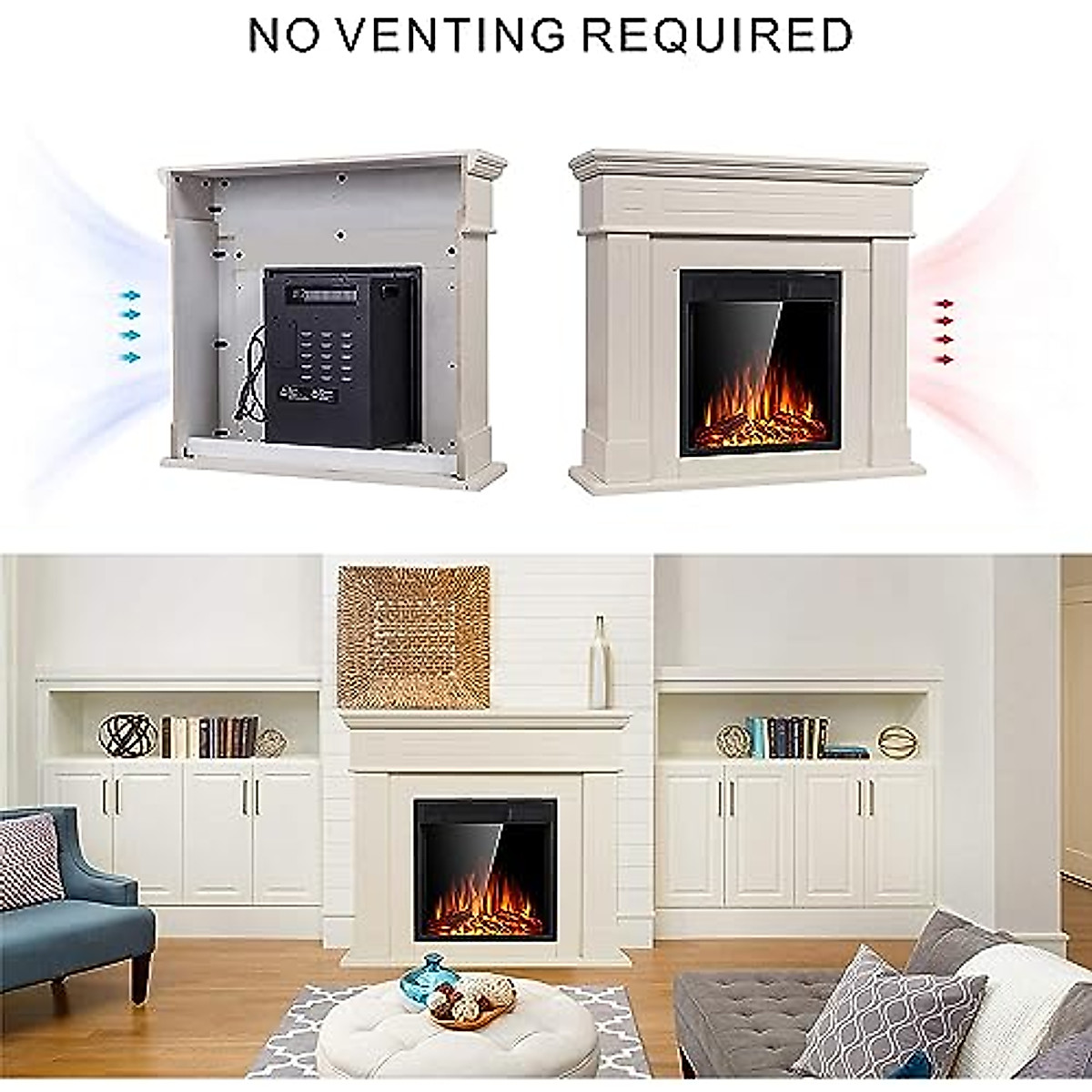 Xbeauty 44" Electric Fireplace with Mantel Package Freestanding Fireplace Heater Corner Firebox with Log & Remote Control,750-1500W,(White)