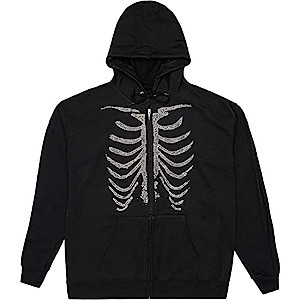 Creaion Rhinestone Graphic Zip Up Hoodies for Women Y2k Oversized Skeleton Print Sweatshirt Jacket E-Girl 90s Pullover Streetwear