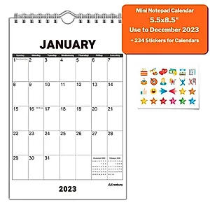 CRANBURY 2023 Small Wall Calendar - (5.5x8.5"), Mini Notepad Calendar, Little Wall Calendar 2023 for Desk, Fridge, or Bulletin Board, Includes Stickers