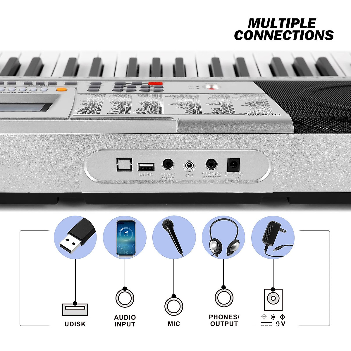 MUSTAR 61 Key Piano Keyboard, MEKS-400 Electric Piano Keyboard with Lighted Up Keys, Learning Keyboards Piano for Beginners, Piano Stand, LCD Screen, Headphones, Microphone, Kids Birthday Gifts