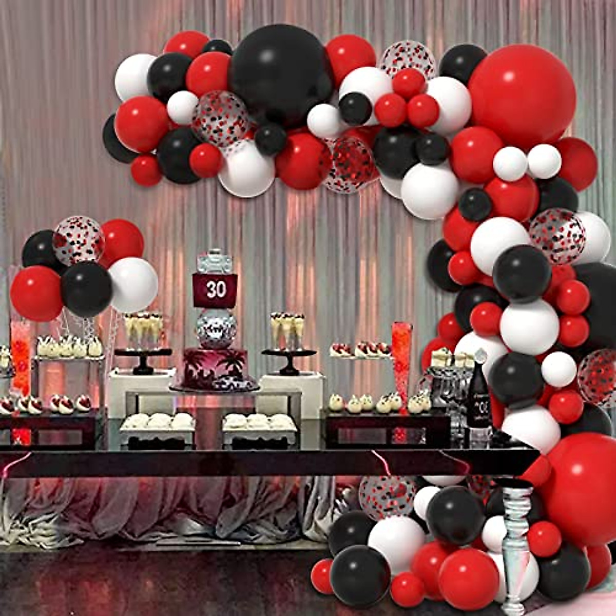 Janinus Red And Black Balloons Arch Kit 18inch 12inch 5inch Red Black And White Balloons Garland Black And Red Party Decorations For BBQ Baby Shower Halloween Graduation Casino Car Theme Party