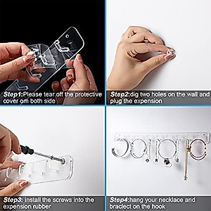 6 Pieces Acrylic Necklace Holder Set Wall Mounted Necklace Hanger Jewelry Organizer Hanging with 9 Hanger Hooks, Jewelry Hangers for Girls Women Necklace, Bracelet (Transparent)