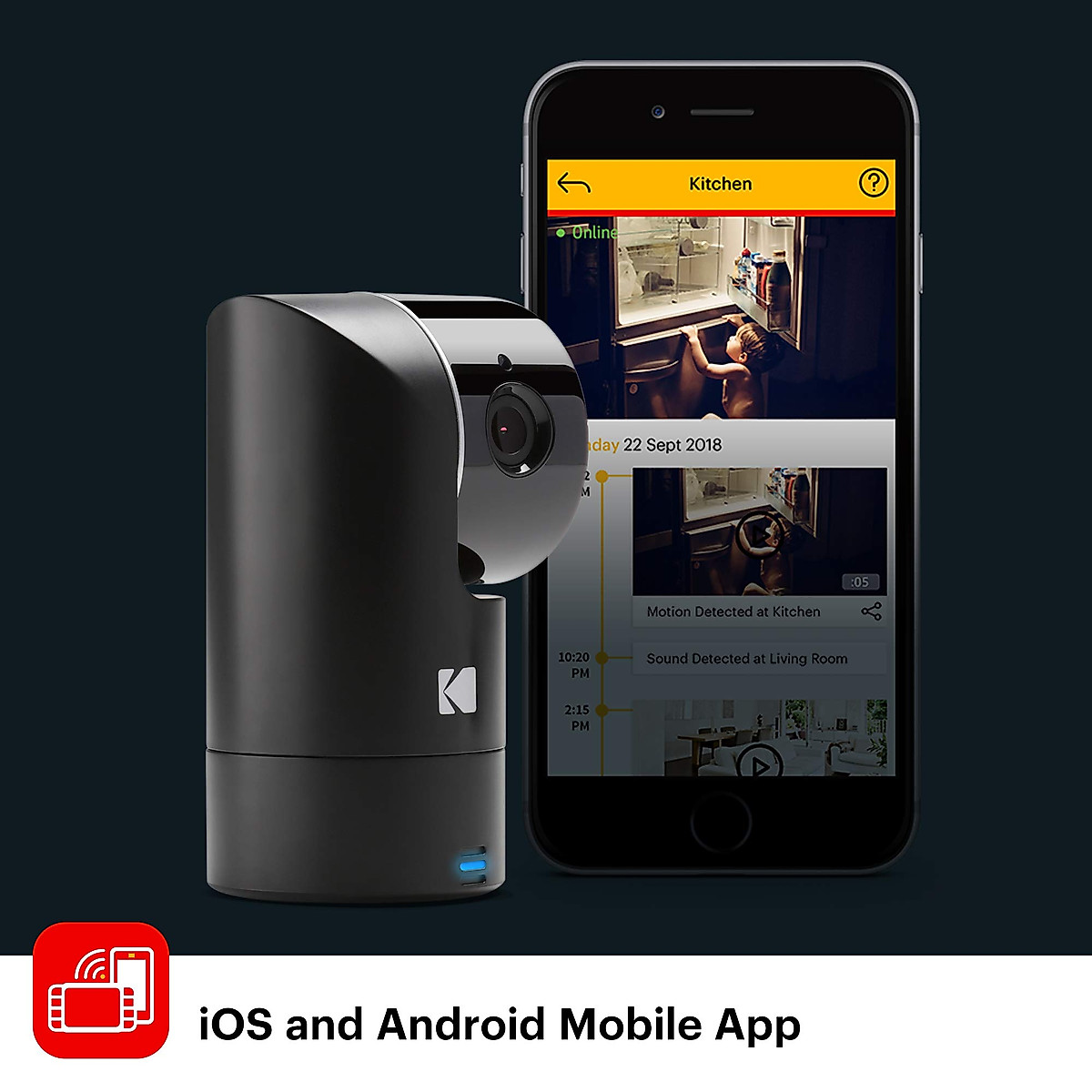KODAK Cherish F685 Home Security Camera - Tilt/Pan/Zoom 1080p Camera, Night Vision, 120-Degree View, Rechargeable Batteries and WiFi Mobile App (Renewed)