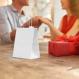 Ditwis Small White Gift Bags with Handles Pack of 25, 5.12x3.5x8.27 Inches Kraft Paper Bag Bulk for Valentine's Day, Party Favor, Birthday, Wedding, Retail Shopping