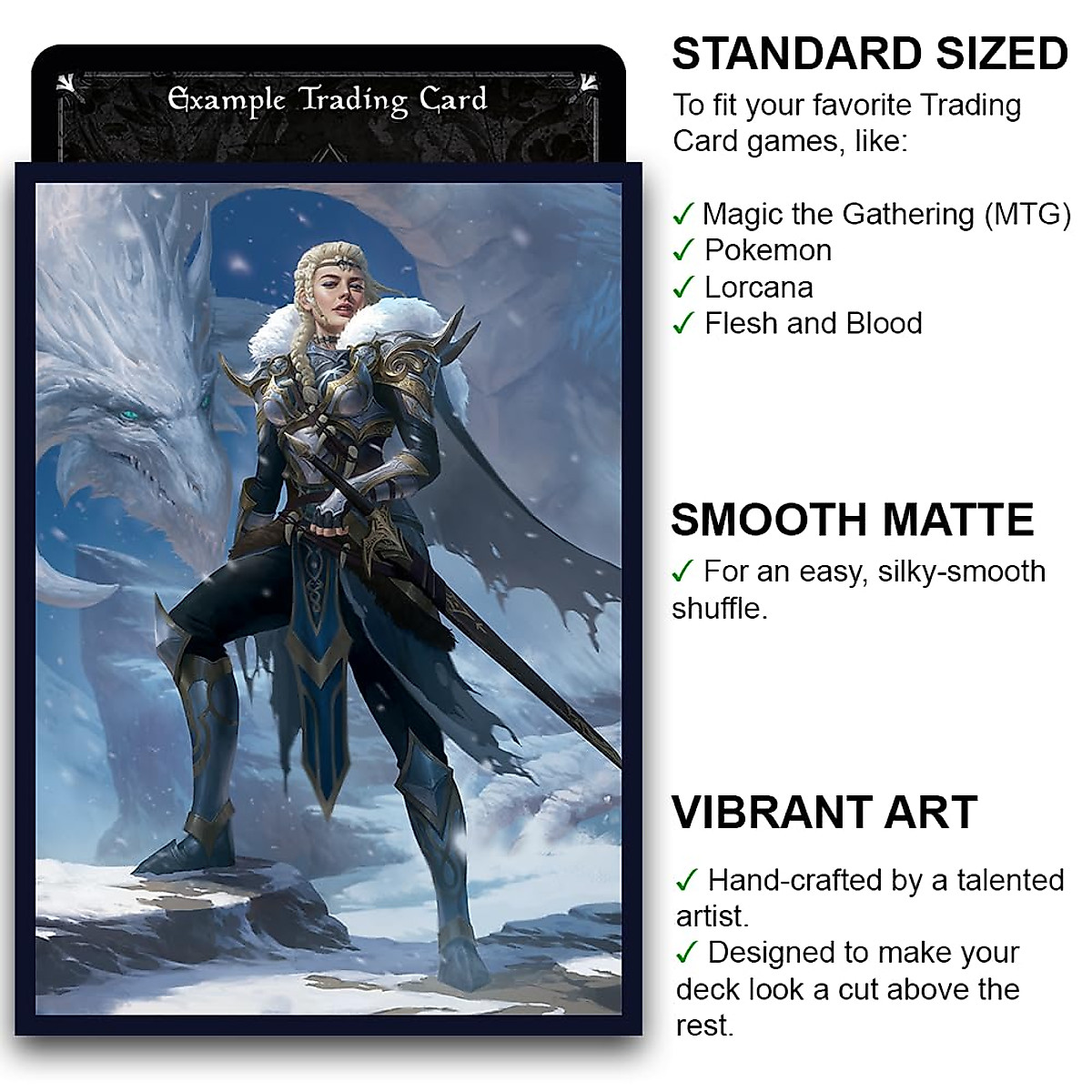 Fantasy North - Nala Tolbryth - Dragon Knight (Dormyr) - 100 Smooth Matte TCG Trading Card Sleeves - Fits Magic MTG Commander Pokemon and Other Card Games - Playing Card Sleeves