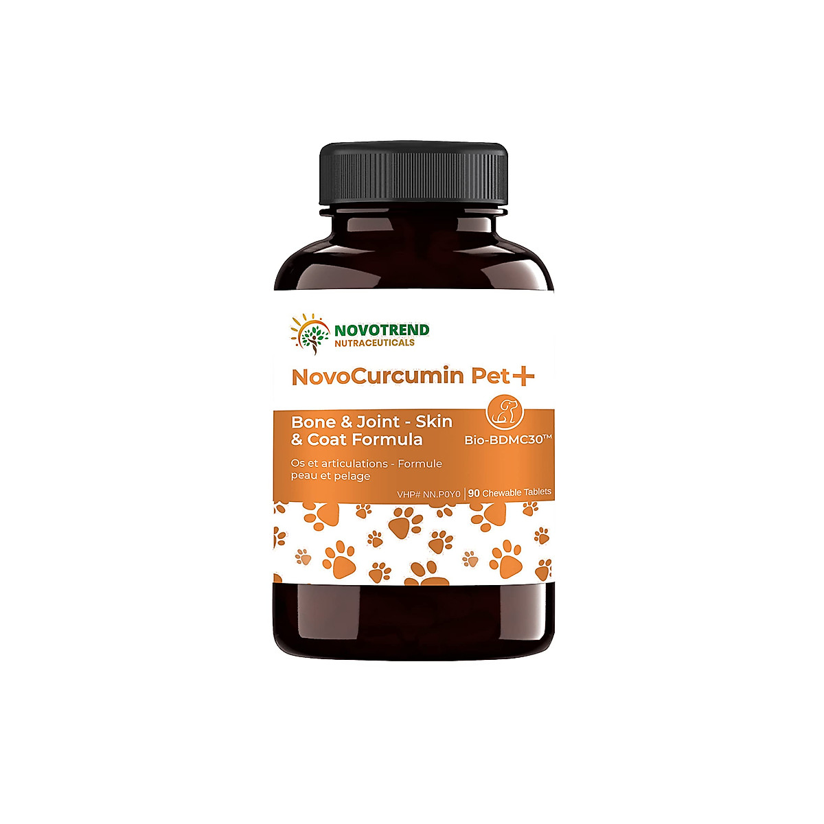 NovoCurcumin Pet+ BioBDMC30 Bone & Joint - Skin & Coat Formula - 90 Chewable Tablets