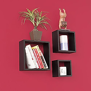 WALLNITURE Modern Home Decor Square Cube Floating Wall Shelf Black Set of 3