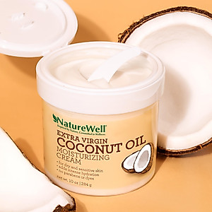 NATURE WELL Extra Virgin Coconut Oil Moisturizing Cream for Face & Body, Restores Skin's Moisture Barrier, Provides Intense Hydration For Dry Skin, Fast-Absorbing, Non Greasy, 2 Pack - 10 Oz Each