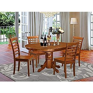 East West Furniture Avon 5 Piece Room Set Includes an Oval Kitchen Table with Butterfly Leaf and 4 Dining Chairs, 42x60 Inch, Saddle Brown