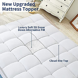 TOAO Queen Mattress Topper, Extra Thick Mattress Pad Cover for Back Pain Relief, Cooling Pillow Top with 8-21" Deep Pocket 5D Snow Down Alternative Fill(White,Queen)