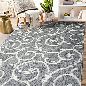 Cozy Contemporary Scroll L.Grey-White 3'3" X 5' Indoor Shag Area Rug