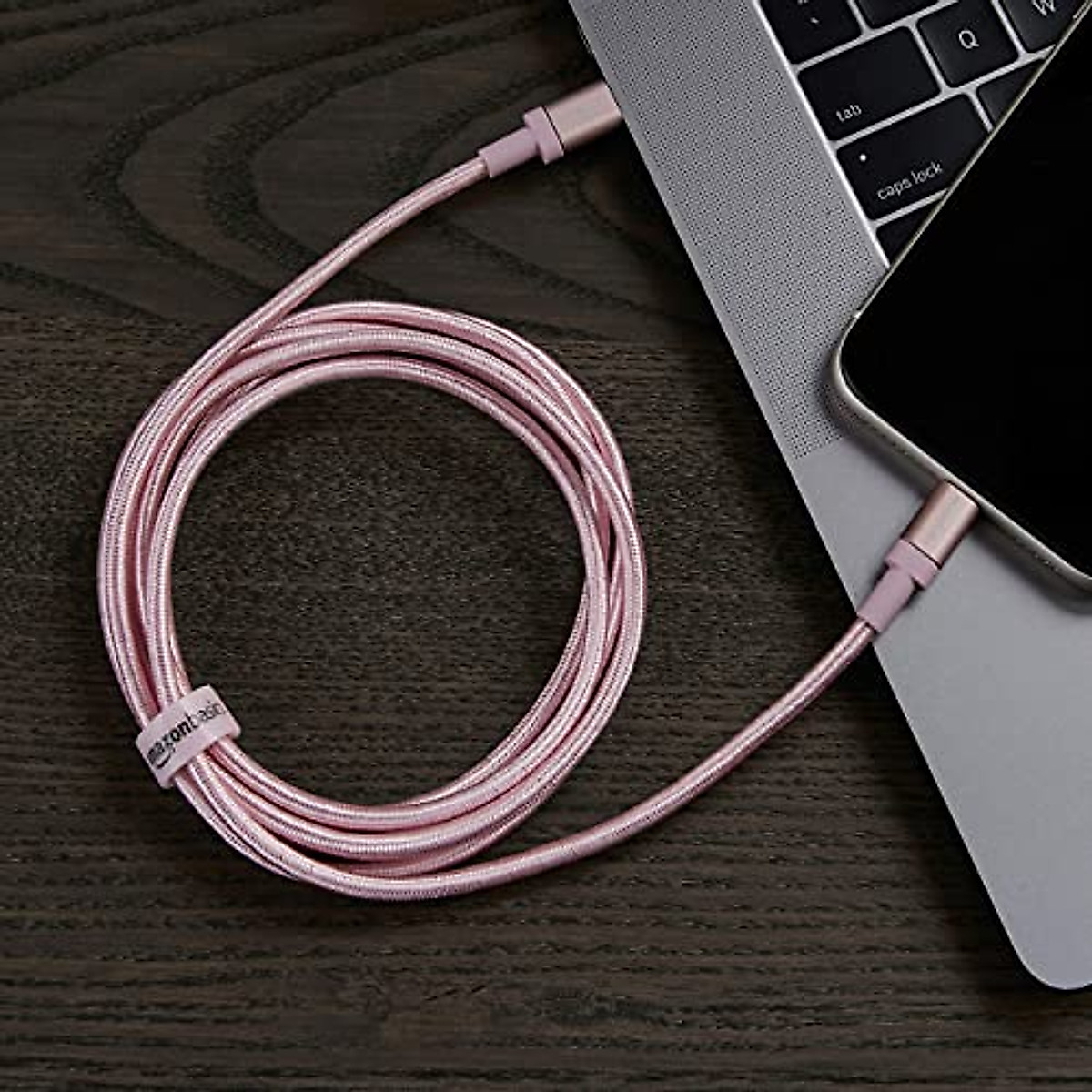 Amazon Basics USB-C to Lightning Charger Cable, Nylon Braided Cord, MFi Certified Charger for Apple iPhone 14 13 12 11 X Xs Pro, Pro Max, Plus, iPad, 6 Foot, Rose Gold