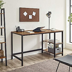 VASAGLE Computer Desk and 4-Tier Storage Shelf Bundle, 55 Inch Writing Desk with 2 Storage Shelves, Ladder Shelf with X-Bar, Steel Frame, Rustic Brown and Black ULWD55X and ULLS44X