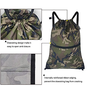 CALACH Large Camo Laundry Bag Backpack + Large Camo Drawstring Bag Backpack Sports Gym Sack