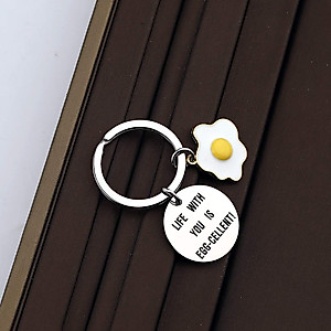 CHOORO Life With You Is Eggcellent Egg Pun Gifts Egg Charm Keyring Funny Birthday Gift Friendship Gift (Egg-cellent keychain)