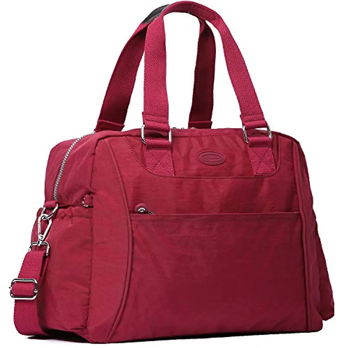 Lily & Drew Nylon Travel Tote Cross-body Carry On Bag with shoulder strap (Raspberry)