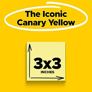 Post-it Super Sticky Notes, 24 Sticky Note Pads, 3 x 3 in., School Supplies, Office Products, Sticky Notes for Vertical Surfaces, Monitors, Walls and Windows, Canary Yellow