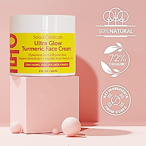 Korean Skin Care Turmeric Cream – Korean Face Moisturizer for Dull Dry Skin Korean Beauty Skincare – Salicylic Acid Cream + Hyaluronic Acid Cream + Glycolic Acid Cream – K Beauty for Glowing Skin 2oz