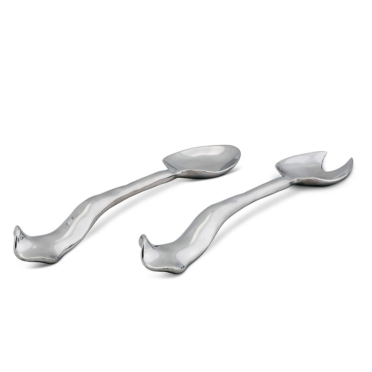 Arthur Court Modern Aluminum Salad Serving Spoon and Salad Serving Fork, Salad Servers Set Carmel Collection 11 inch Long