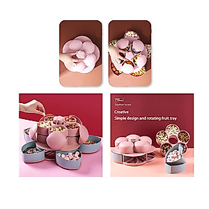 Ygapuzi Double Deck Snack Box Flower Shaped Rotating Candy Serving Containers, 10 Grid Creative Snacks Storage Tray for Dried Fruit, Nuts, Chips, Olives (New Pink)