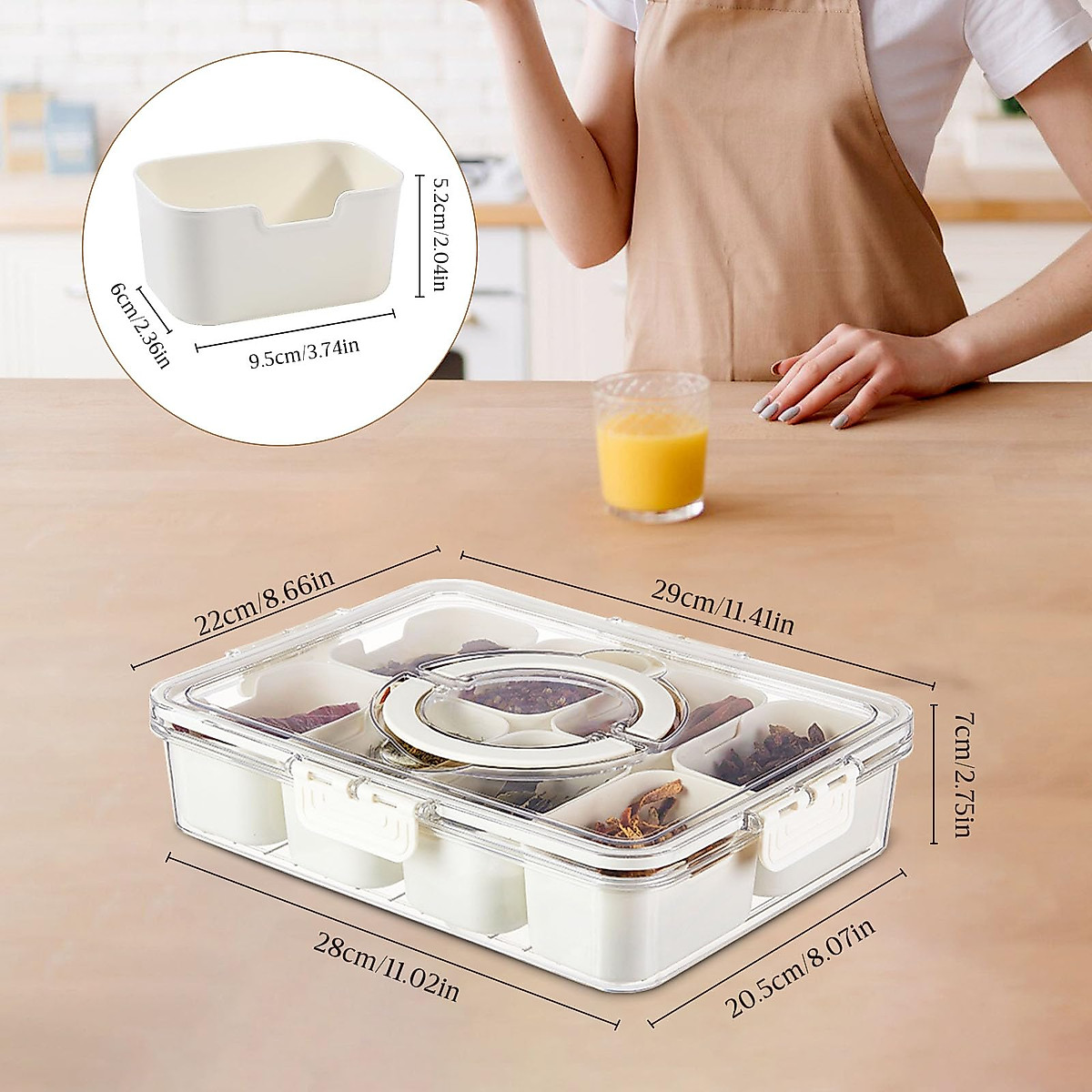 JDISANGI Divided Serving Tray with Lids and Handle, 8pcs Removable Snack Box container for Fruit, Candy, Veggie, Nuts, Snacks, Charcuterie Container Snackle Box for Party, Entertaining, Picnic