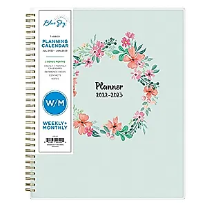 Blue Sky 2022-2023 Academic Year Weekly & Monthly Planner, 8.5" x 11", Frosted Flexible Cover, Wirebound, Laurel (131947-A23)