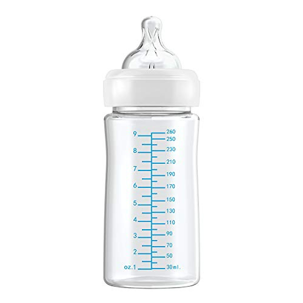 Amazon Brand - Mama Bear Infant Feeding Wide-Neck Baby Bottle with Slow Flow Nipple, BPA Free, 9 oz, Pack of 3, Transparent