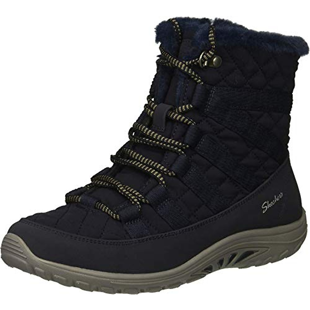 Skechers womens Reggae Fest - Moro Rock Short Quilted Lace Up Bootie Ankle Boot, Navy, 7.5 US