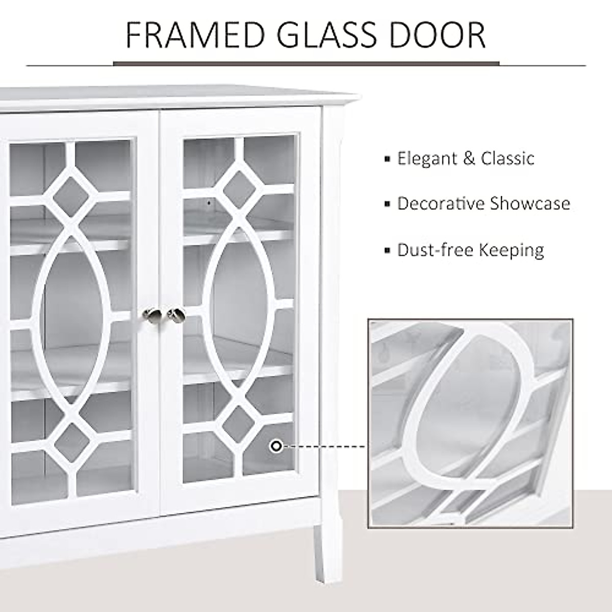 HOMCOM Sideboard Buffet Cabinet, Kitchen Storage Cabinet, Double Glass Door Accent Cabinet with Adjustable Shelves for Entryway, Living Room, White