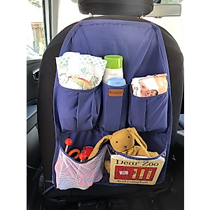 Miniyoki Car Backseat Organizer with Tablet Display Pocket, Travel Essentials for Baby, Car Essentials for Kids, Made in Turkey, Baby Registry Must Have (Dark Blue)