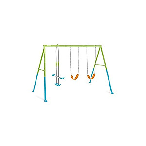 INTEX 44121E Heavy Duty Backyard Three Feature Swing Set: Includes Two Height Adjustable Swings and Glider – Plastisol-Coated Chain – Rust-Resistant Steel Frame – Anchor System – Easy Assembly